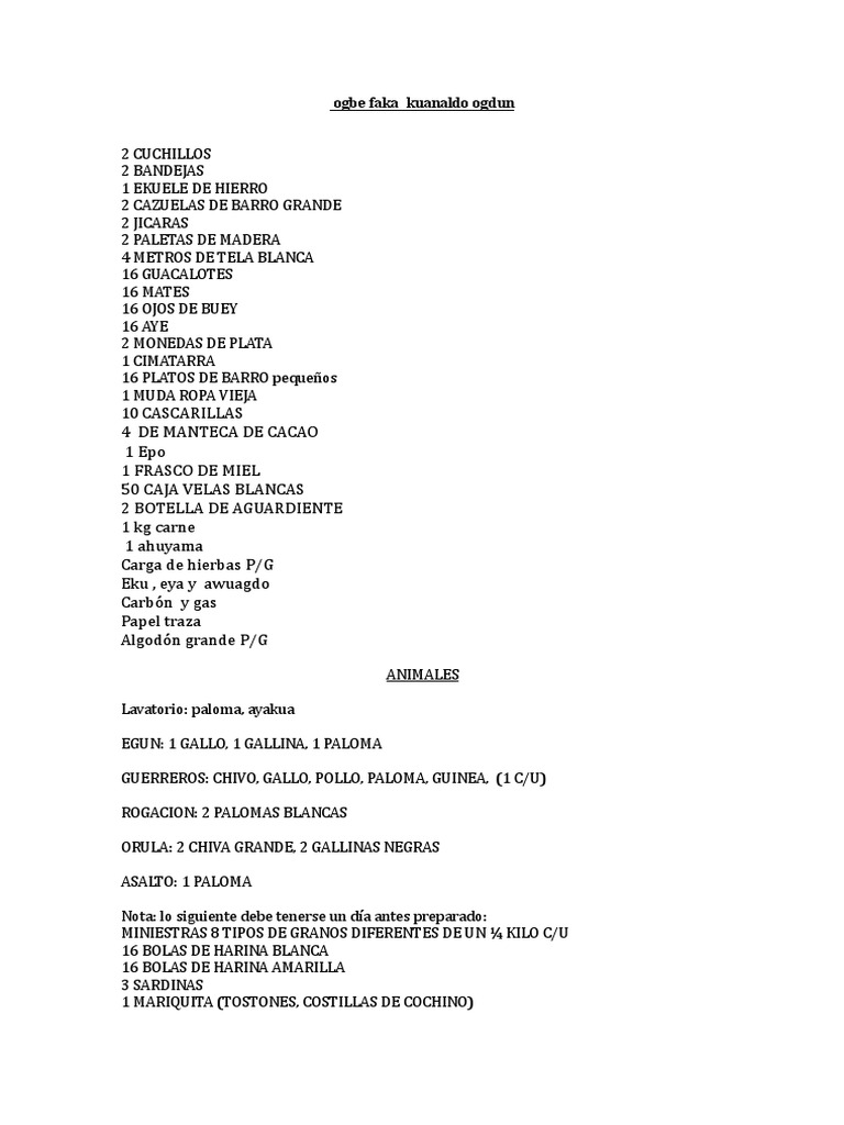 Lista de Pinaldo de Ifa | PDF | Cocina, comidas y vino | Salud y bienestar
