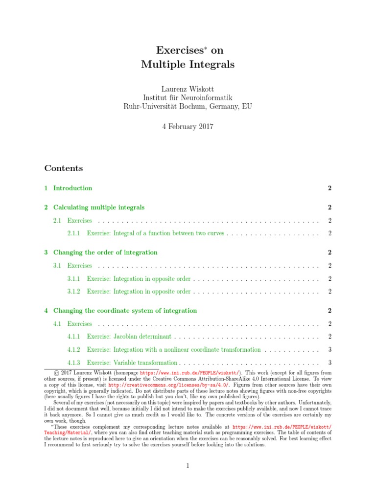Exercises On Multiple Integrals | PDF | Divergence | Vector Space