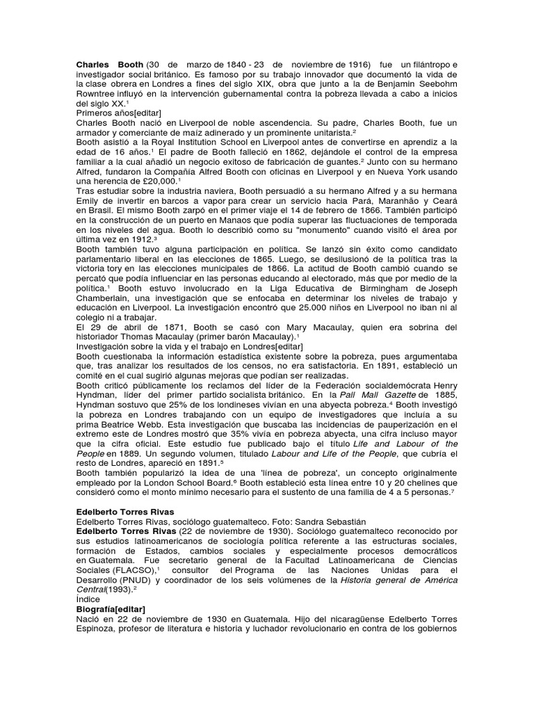 Charles Booth: Pionero en la Investigación Social | PDF | Economía ...
