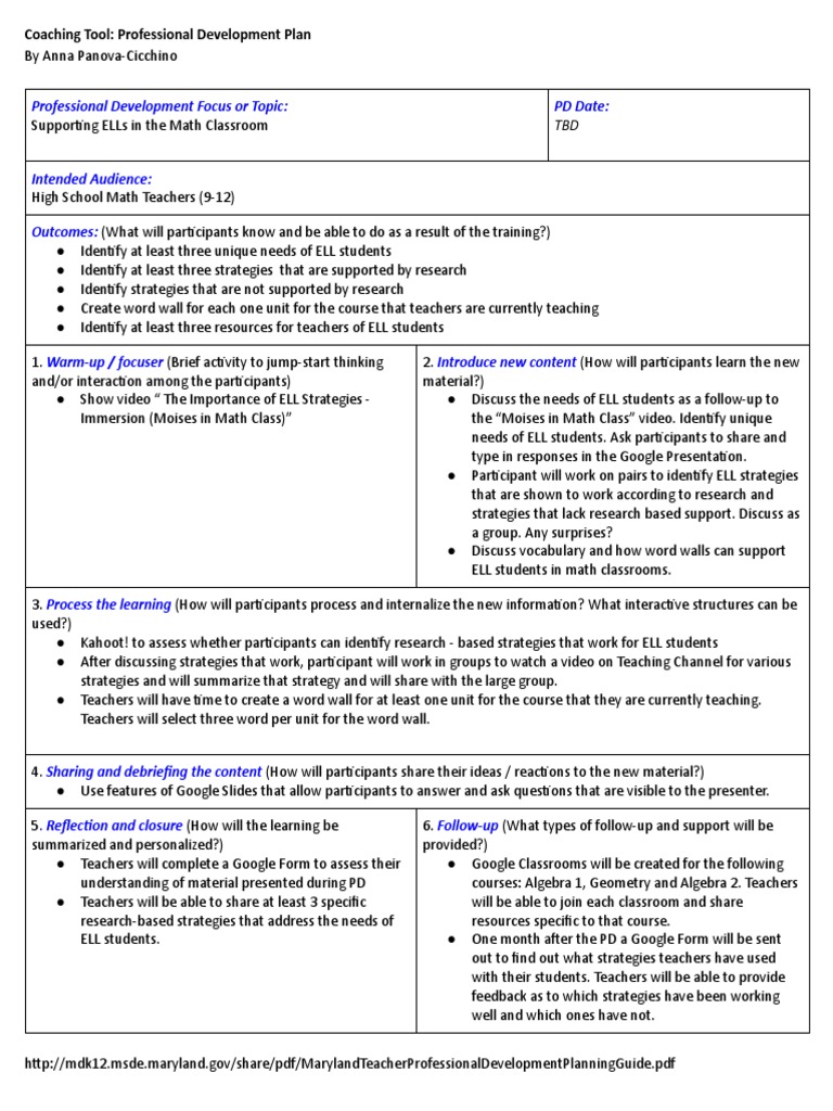 Coaching Tool Professional Development Planning Template | PDF ...