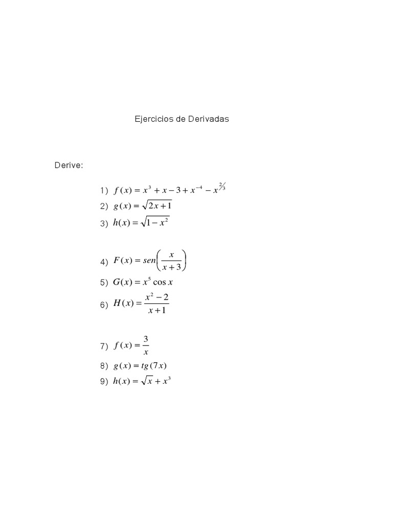 Ejercicios de Derivadas PDF | PDF
