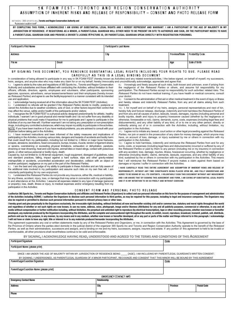 5K Foam Fest Liability Waiver Form | PDF | Indemnity | Consent
