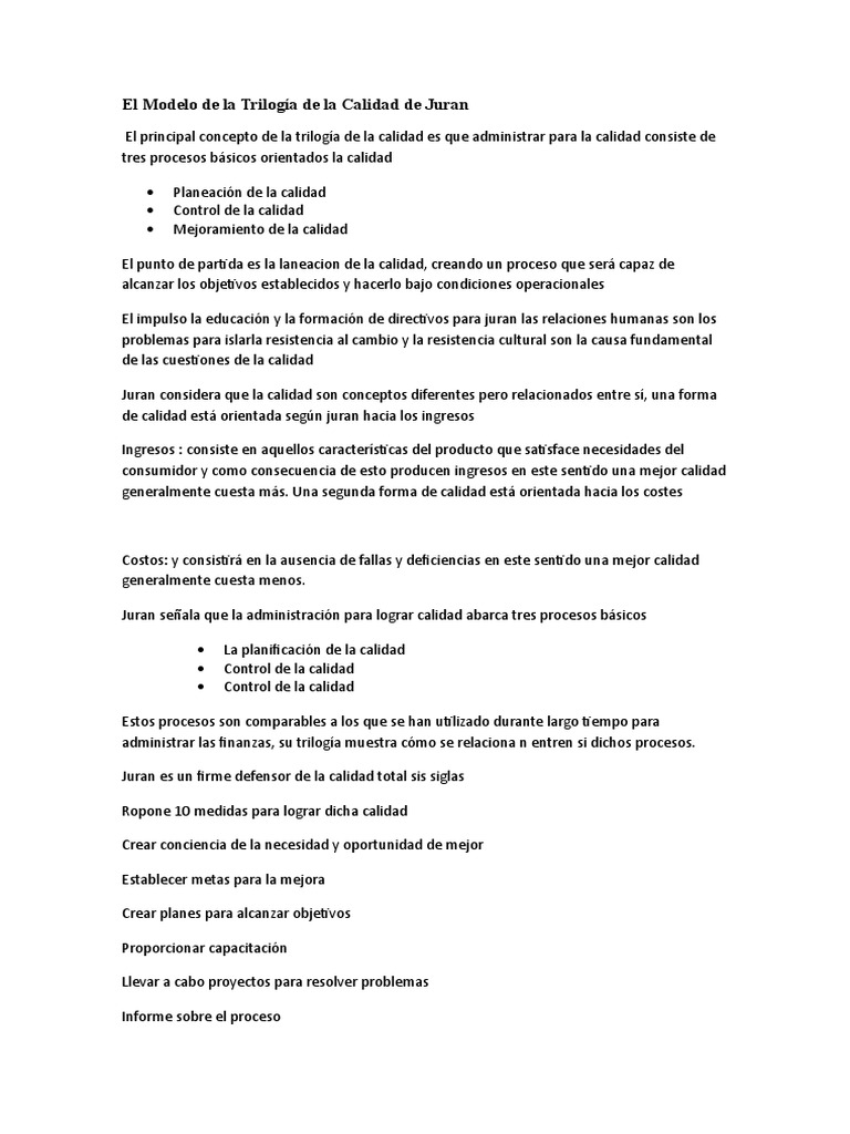 El Modelo de La Trilogía de La Calidad de Juran | PDF | Planificación ...