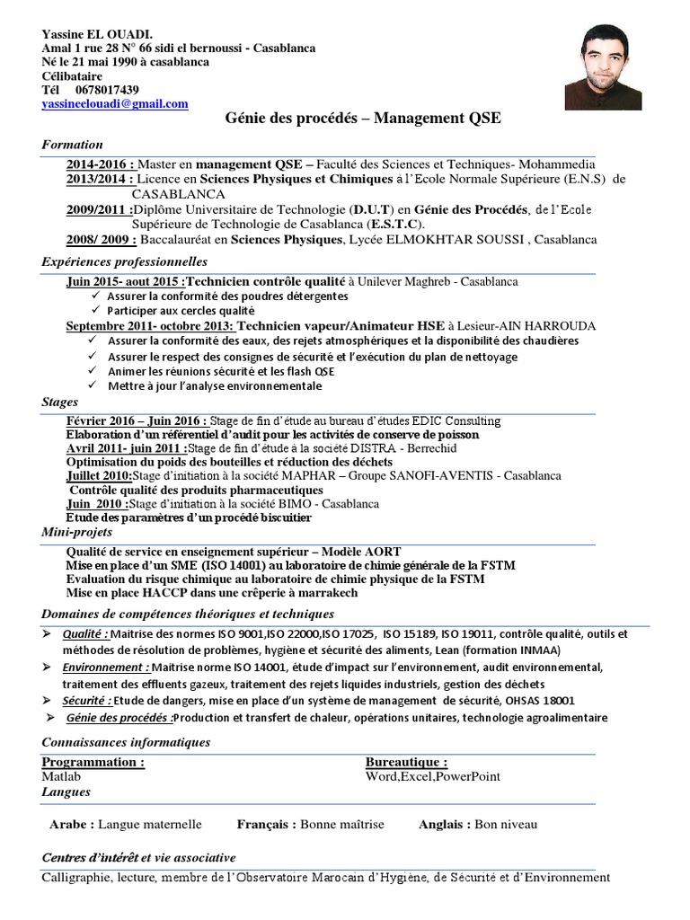 CV El Ouadi QHSE - Animater HSE | PDF | Science | Technologie (Général)