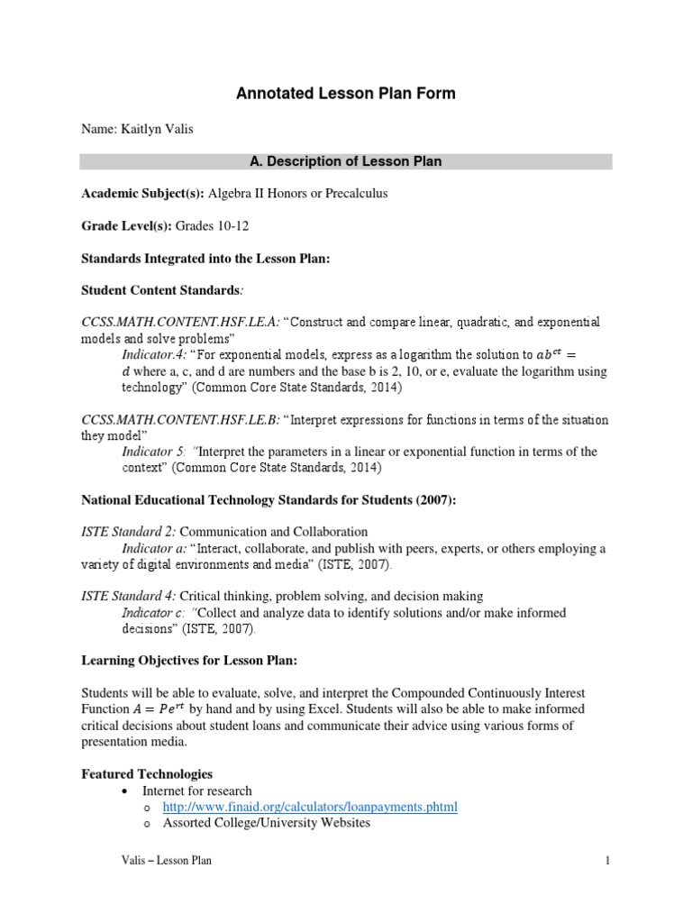Annotated Lesson Plan Form | PDF | Educational Assessment | Lesson Plan