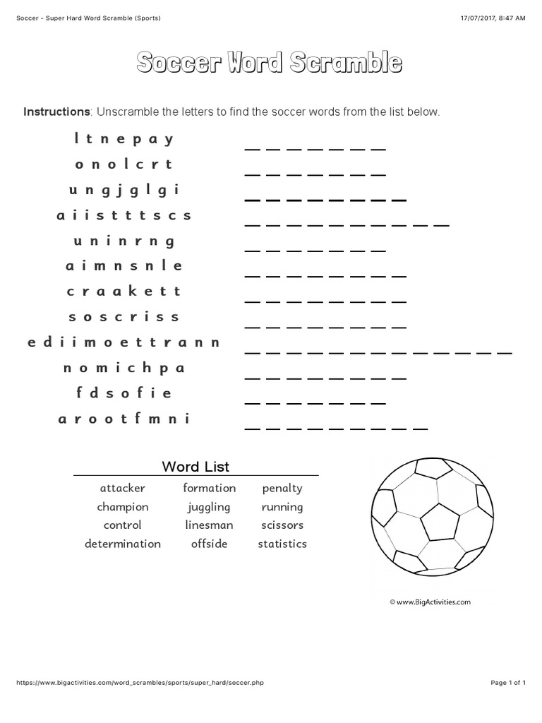 Soccer - Super Hard Word Scramble (Sports) | Ice Sports | Team Sports