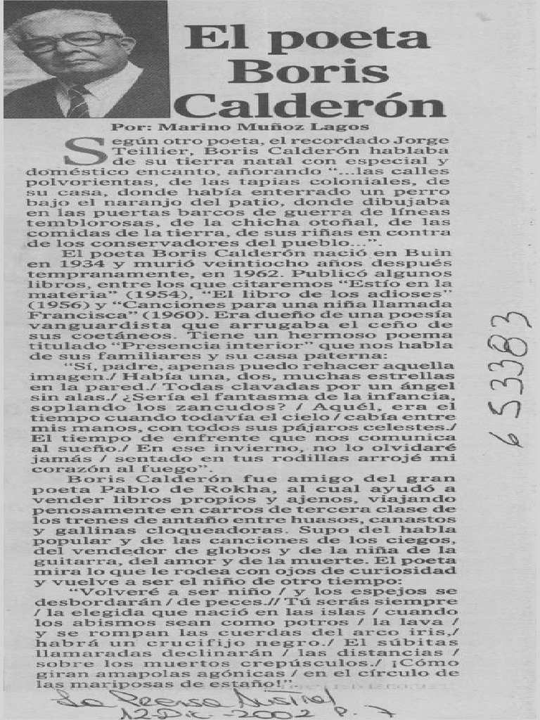 Boris Calderón: Poeta de la infancia y la tierra | PDF