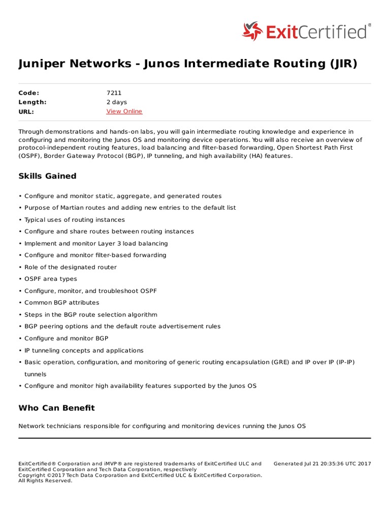 Junos Intermediate Routing Jir | PDF