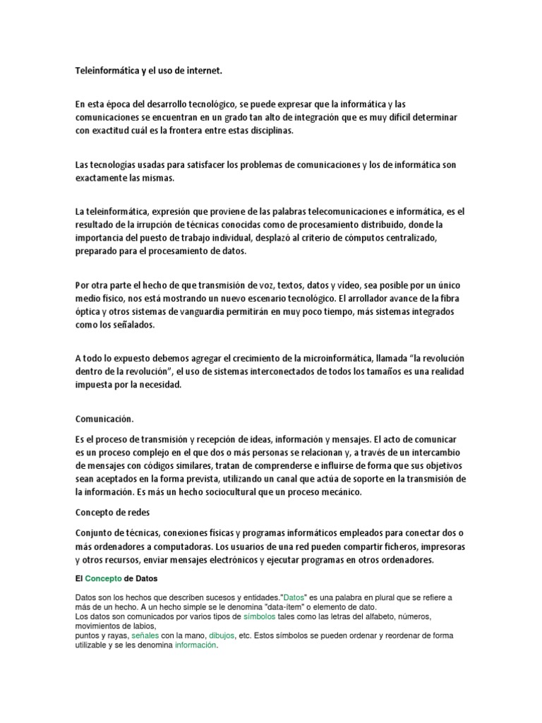 Teleinformática y El Uso de Internet | Descargar gratis PDF | Controlador de interfaz de red ...