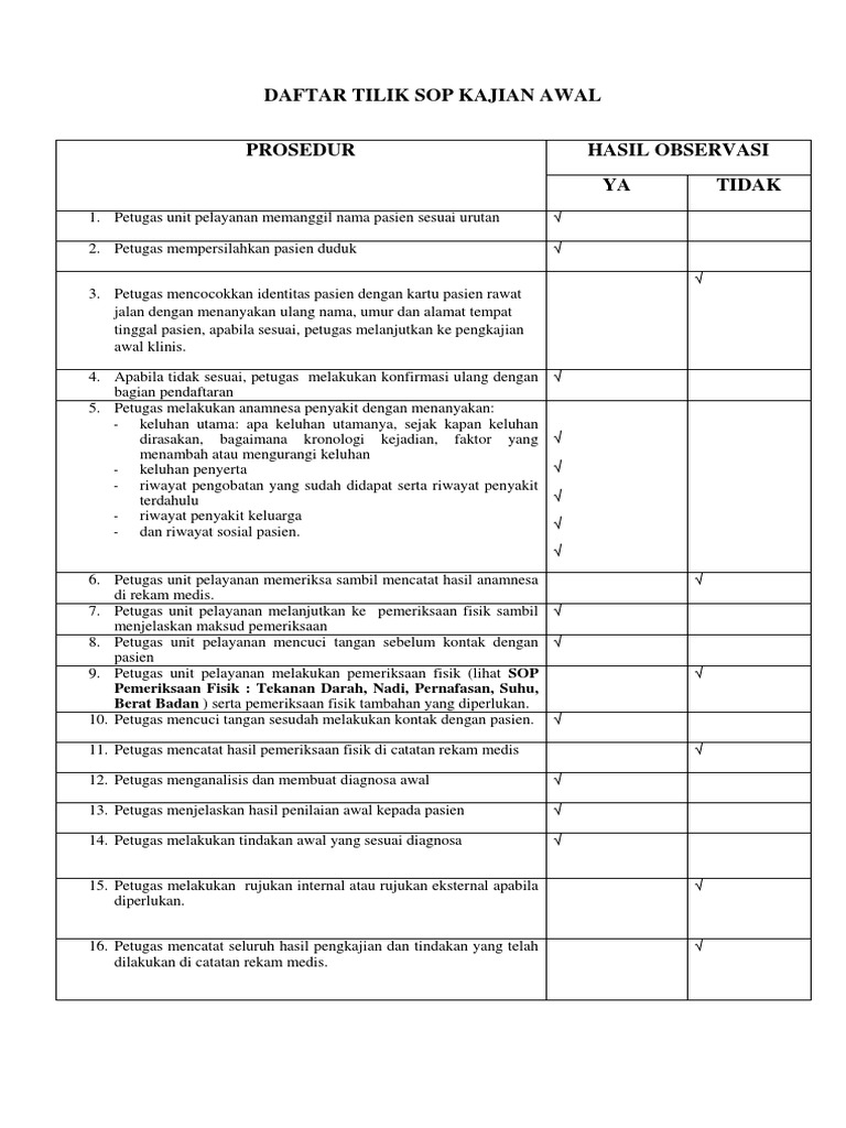 Daftar Tilik Sop Kajian Awal | PDF