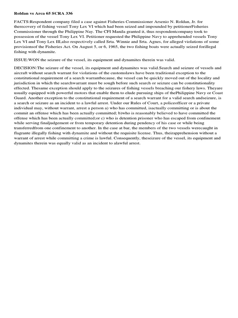 Roldan Vs Arca 65 SCRA 336 | PDF