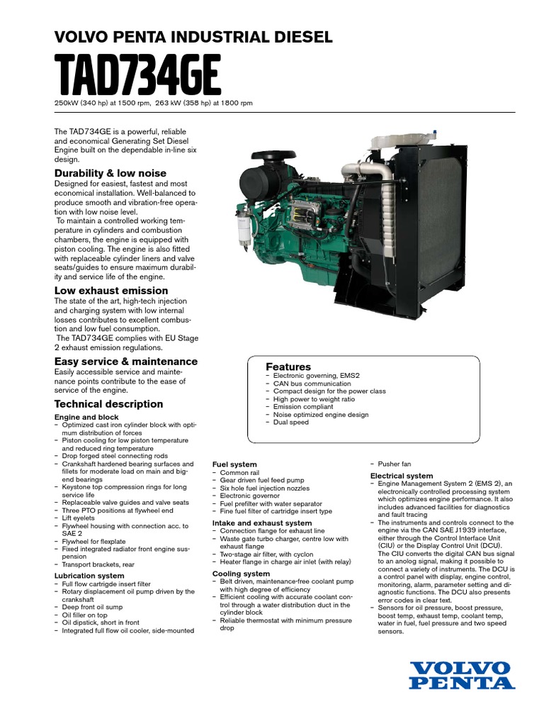 Volvo Penta TAD734GE | PDF | Diesel Engine | Engines