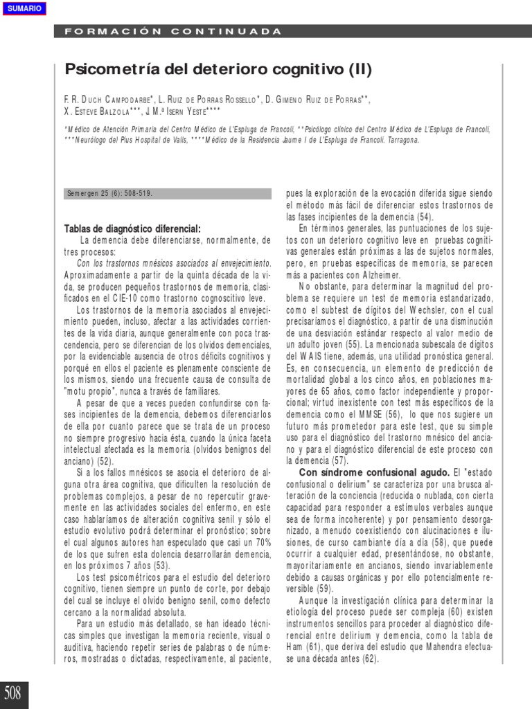 Test Deterioro Cognitivo PDF | PDF | Enfermedad de Alzheimer | Demencia