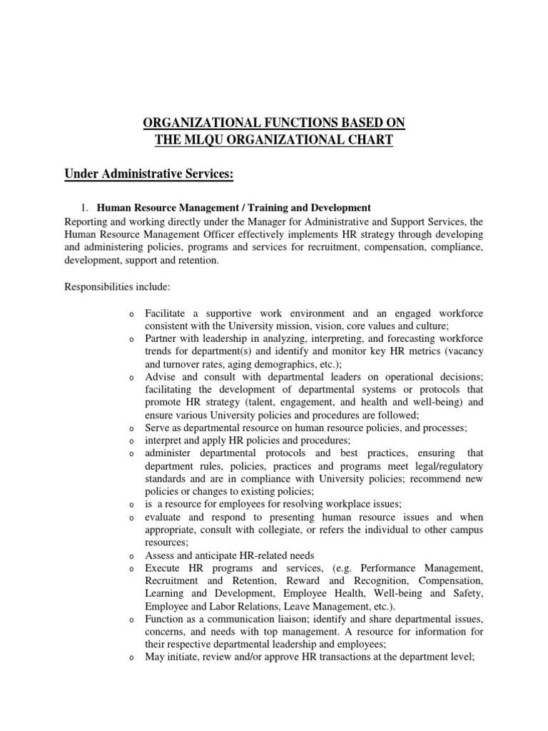 Organizational Functions Based On The Mlqu Organizational Chart Under ...