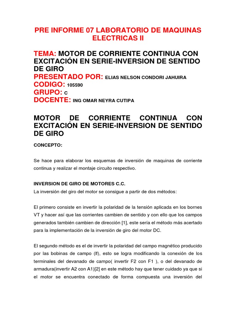 Pre Informe Laboratorio de Maquinas Electricas II | PDF