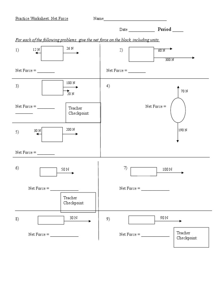 For Each of The Following Problems, Give The Net Force On The Block ...