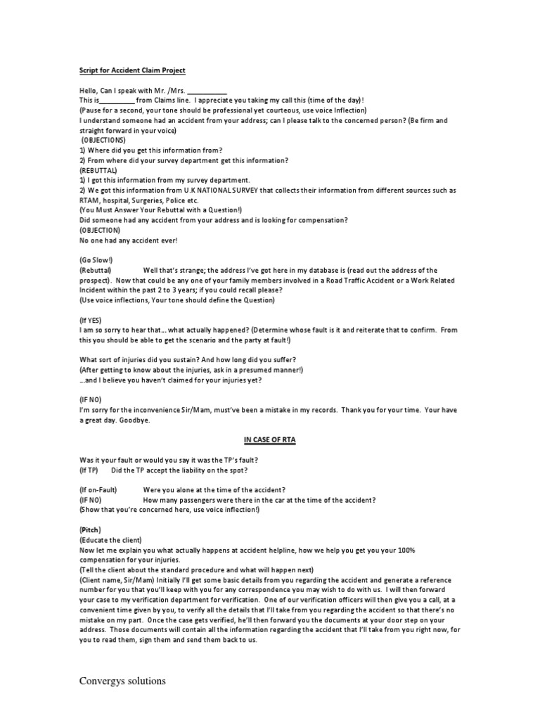 SCRIPT for Personal Injury Claim | Traffic Collision | Business