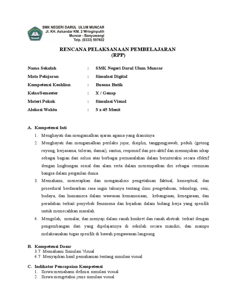 RPP SIMDIG X K 13 Memahami Simulasi Visual | PDF | Karier & Perkembangan