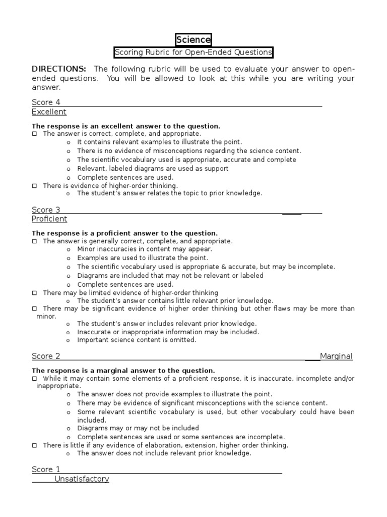 Open-Ended Question Rubric oecd | Rubric (Academic) | Science
