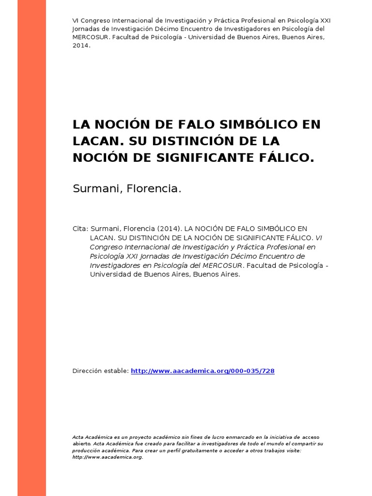Distinción falo simbólico y significante fálico en Lacan | PDF ...