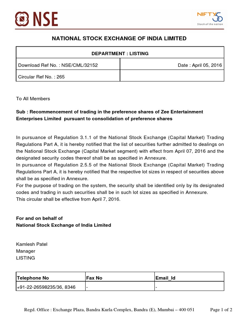 National Stock Exchange of India Limited | PDF | Securities (Finance ...