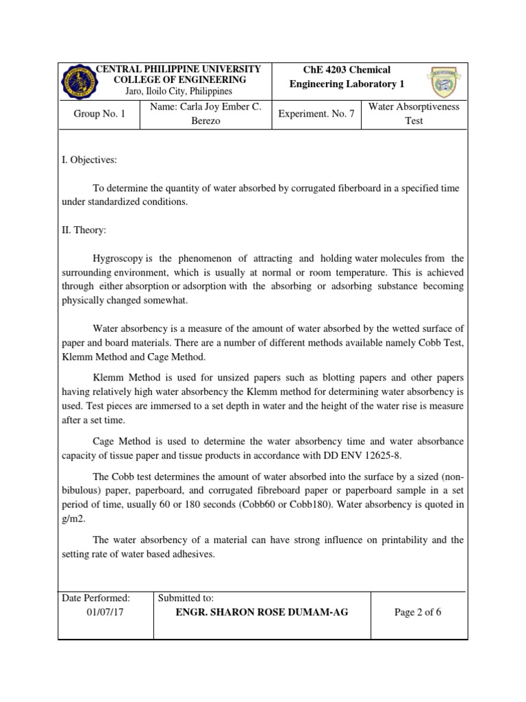 Cobb Test | PDF | Adsorption | Absorption (Chemistry)