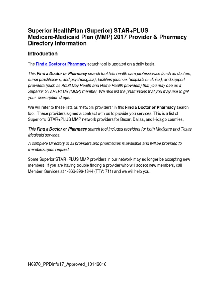 Superior Healthplan (Superior) Star+Plus Medicare-Medicaid Plan (MMP ...
