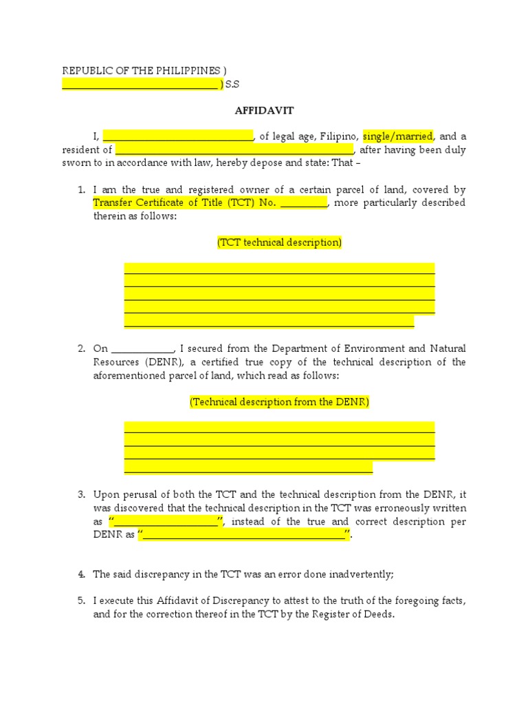 Affidavit of Discrepancy | PDF | Affidavit | Legal Procedure