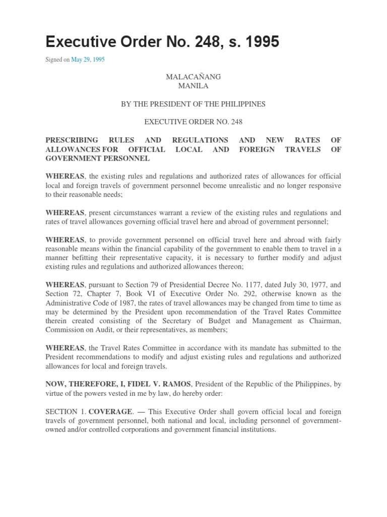 Executive Order No. 248 | PDF | Per Diem | Insurance