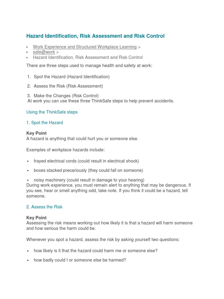 Hazard Identification, Risk Assessment and Risk Control | PDF ...