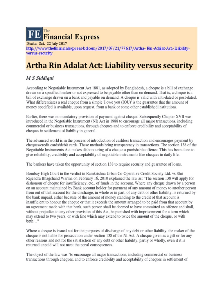 Artha Rin Adalat Act Liability Versus Security | PDF | Negotiable ...