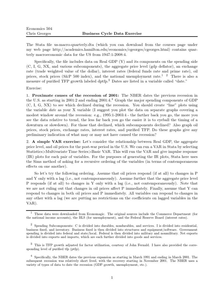 Business Cycle Exercise | PDF | Recession | Macroeconomics