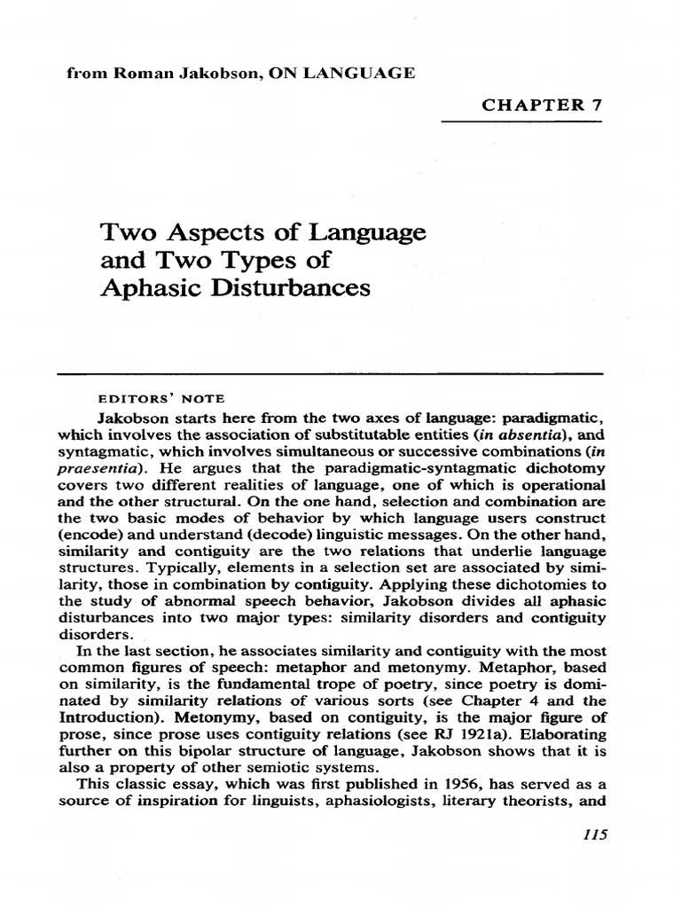 Jakobson. Two Aspects of Language PDF | PDF
