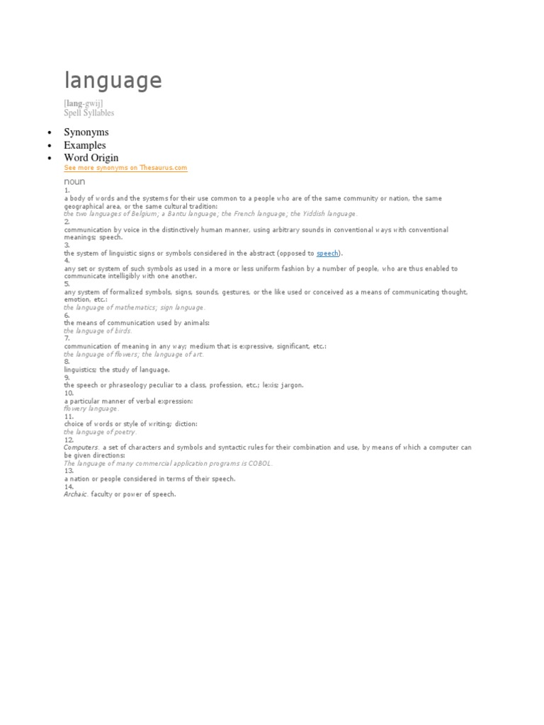 Language Spell Syllables Synonyms Origin | PDF