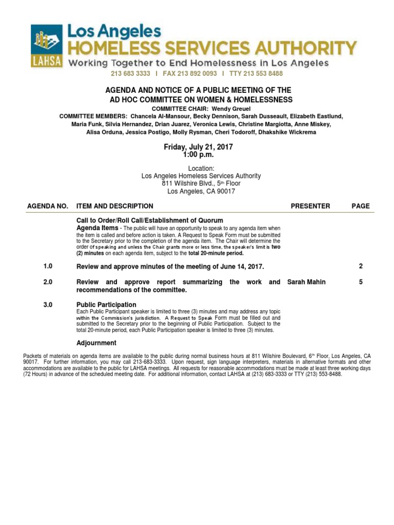 Women & Homelessness Committee Meeting Agenda | PDF | Race And ...