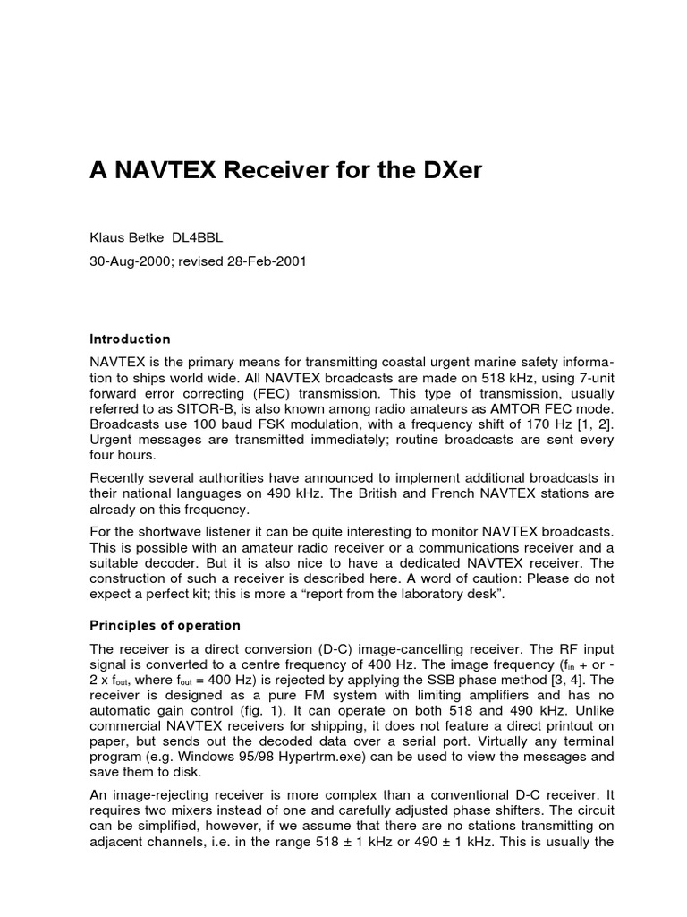 A Homemade NAVTEX Receiver: Design and Construction of a Direct ...