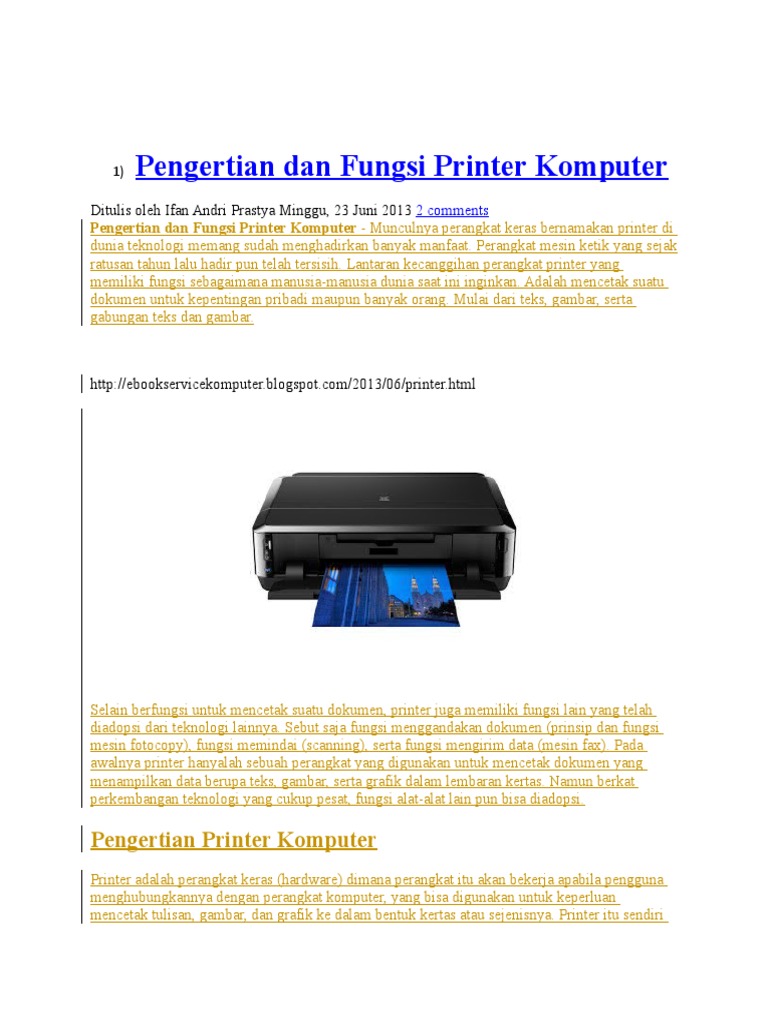 Pengertian Dan Fungsi Printer Komputer | PDF