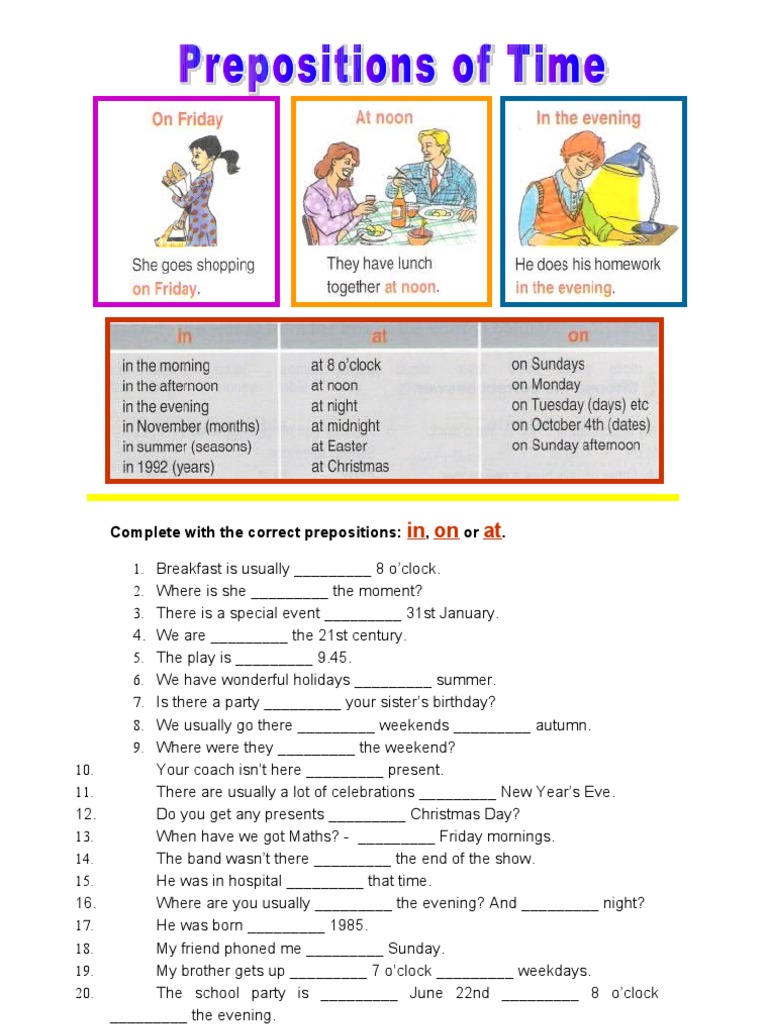 Prepositions of Time - Worksheet - 7th Grade | PDF