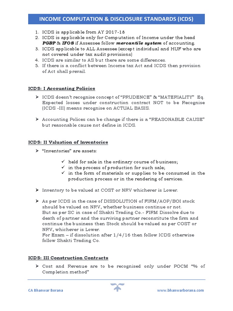 Income Computation & Disclosure Standards (Icds) : PGBP & IFOS If ...