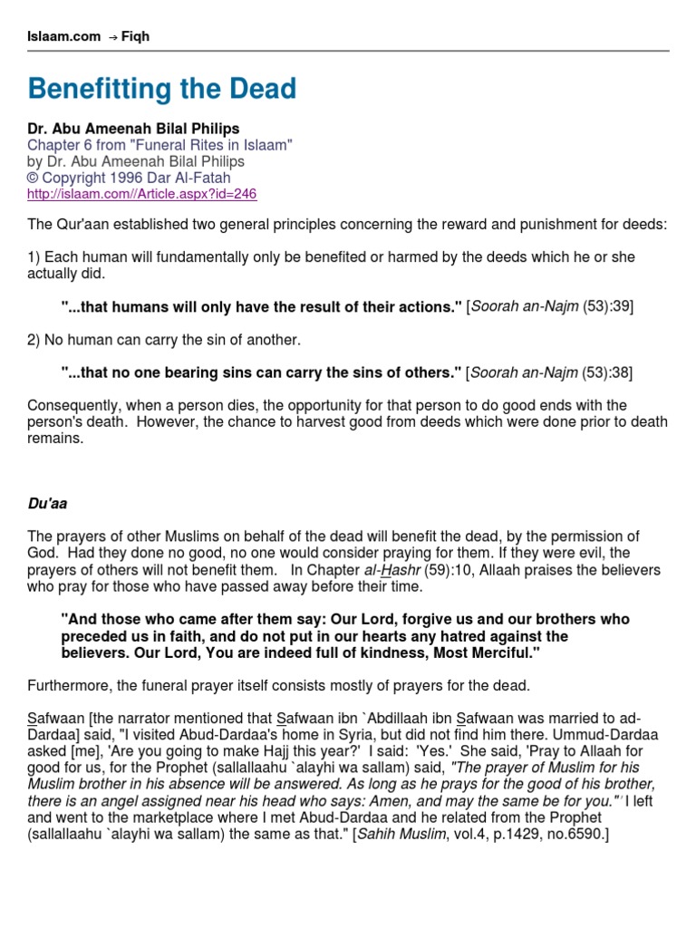 Benefitting The Dead: Chapter 6 From "Funeral Rites in Islaam" | PDF ...