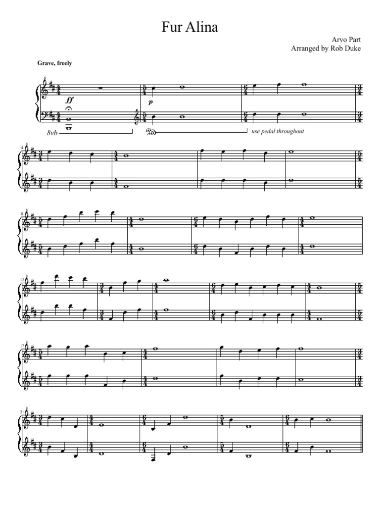 Fur Alina by Arvo Part PDF | PDF | Compositions | Instrumental Solo Pieces
