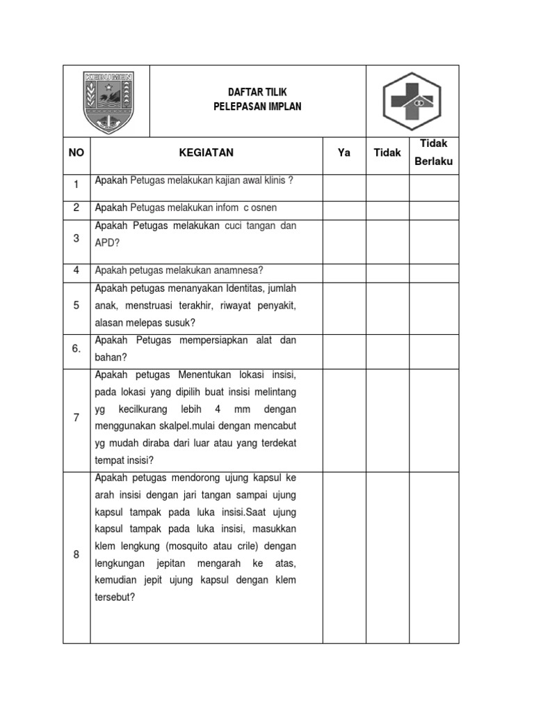 Daftar Tilik Pelepasan Implan | PDF