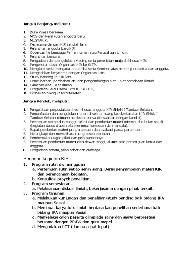 Program Kerja KIR | PDF