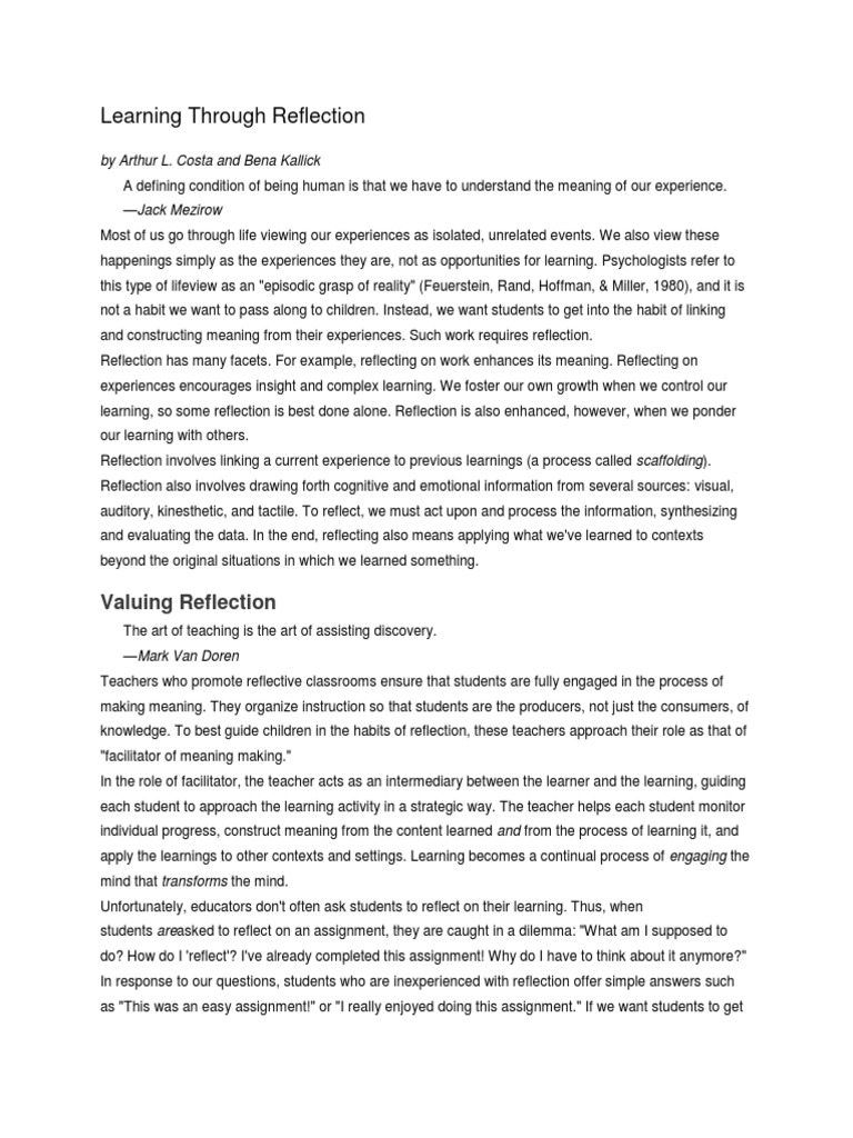 Learning Through Reflection | PDF | Metacognition | Learning