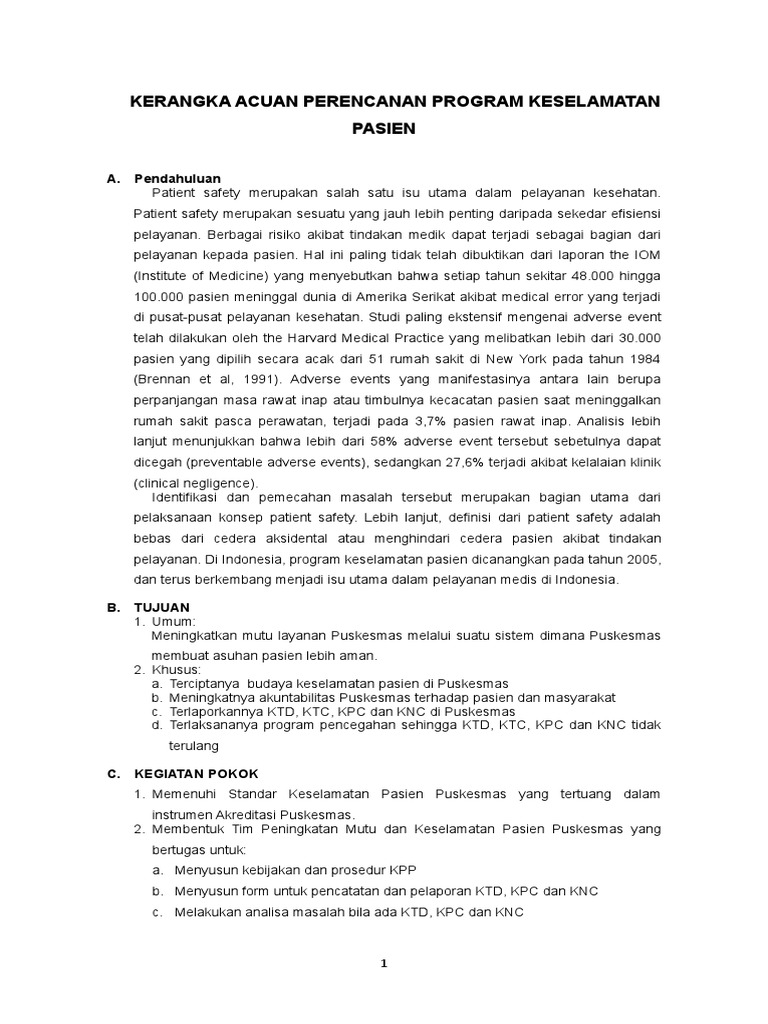 KAK Program Keselamatan Pasien | PDF