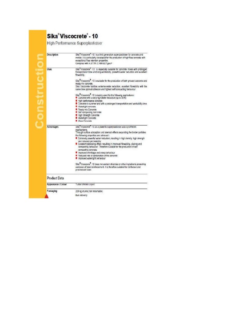 Brosur Sika Viscocrete 10 | PDF