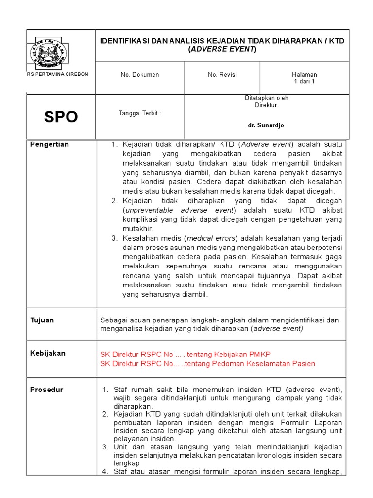Spo Identifikasi Dan Analisis Kejadian Tidak Diharapkan - KTD - Adverse Event - Final | PDF