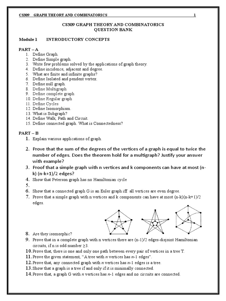 Cs309 Graph Theory and Combinatorics Question Bank Introductory Concepts Part - A | PDF ...