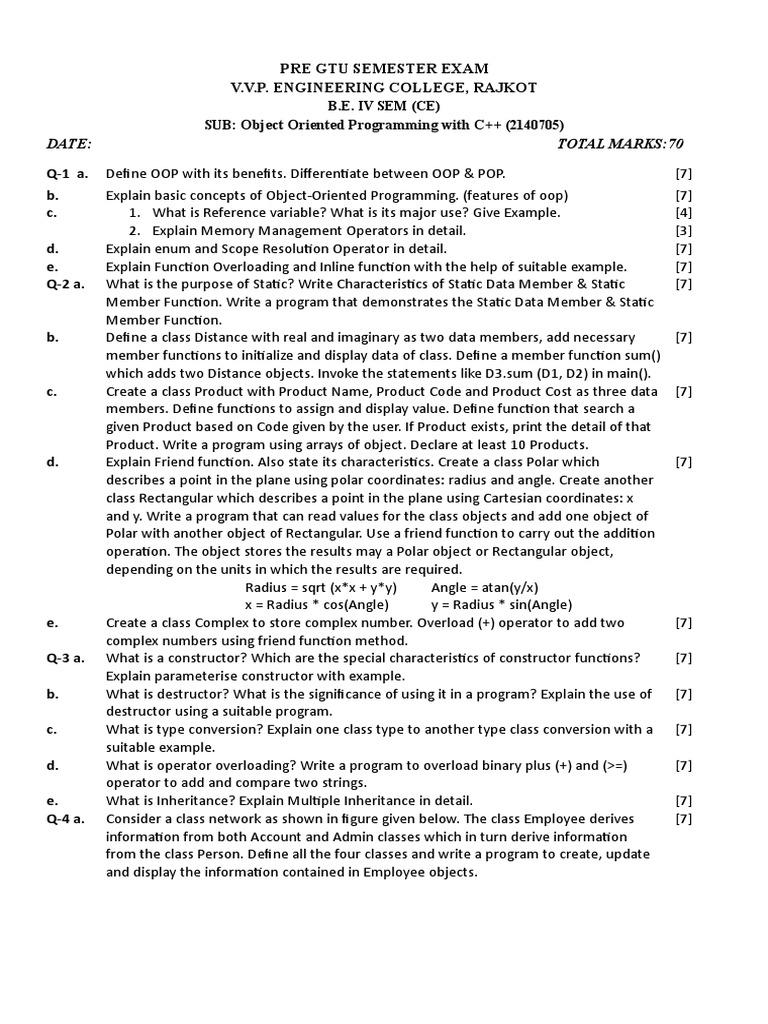Oopc Pre Gtu Que Bank New | PDF | Object Oriented Programming | Object ...
