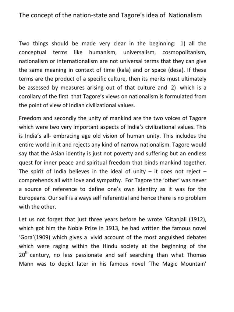 The Concept of The Nation-State and Tagore's Idea of Nationalism | PDF ...
